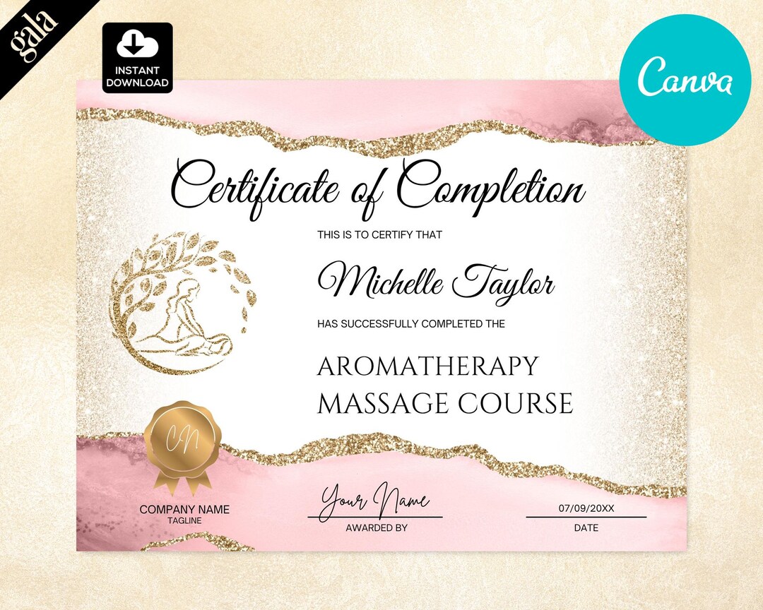 Editable Massage Therapist Certificate Template | Printable Spa Therapy ...