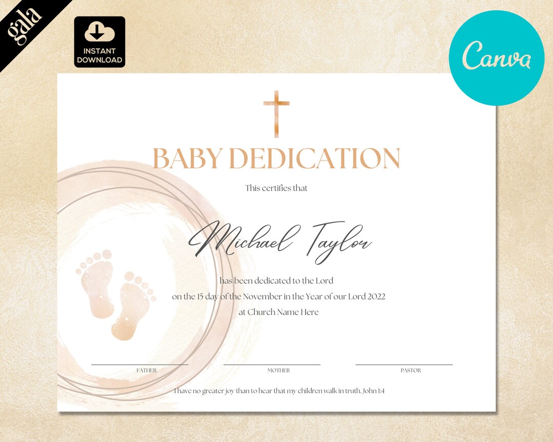 Baby Dedication Certificate Template, Baptism, Baby Christening ...