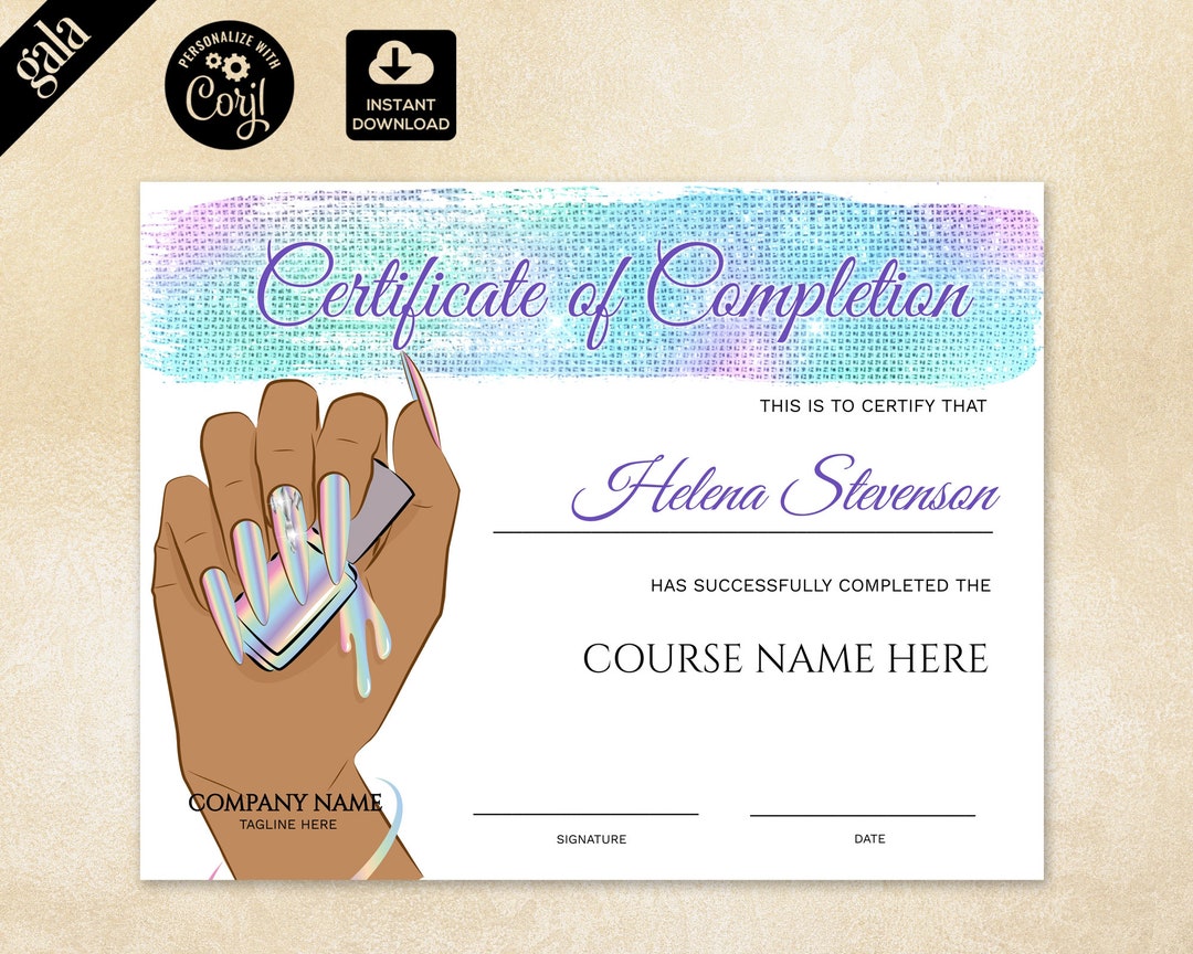 Certificate of Completion, Certificate Template, Nail Technician ...