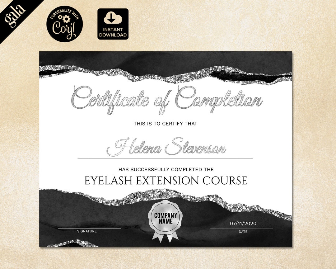 Certificate of Completion, Lashes Certificate Template, Marble ...