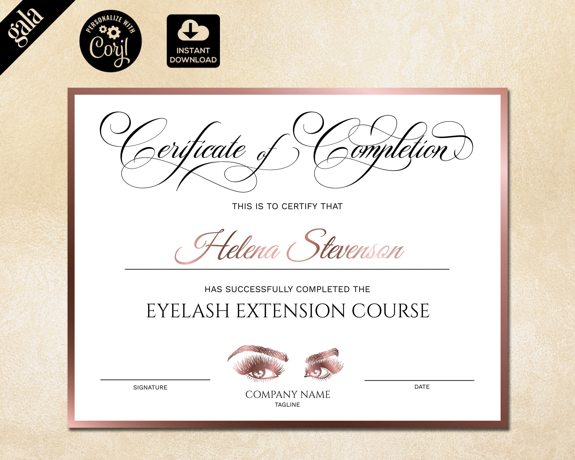 Certificate of Completion Lashes Certificate Template Rose | Etsy