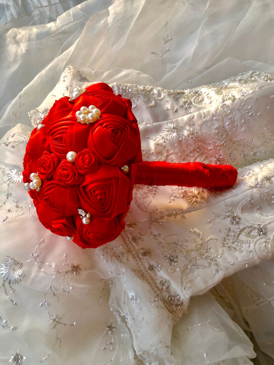 Wedding Bouquet, Red Bouquet, Brooches Bouquet, Red Brooches Bouquet ...