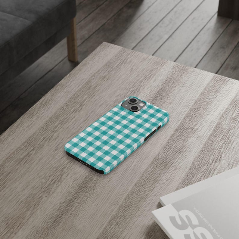 Slim Turquoise Gingham Gift for Her Cute Phone Cases for iPhone 16 Pro ...
