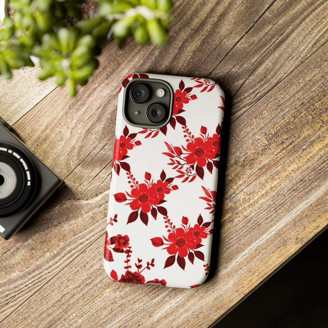 Cute iPhone Case Red White Flowers, iPhone 15 Case iPhone 15 Pro Case ...