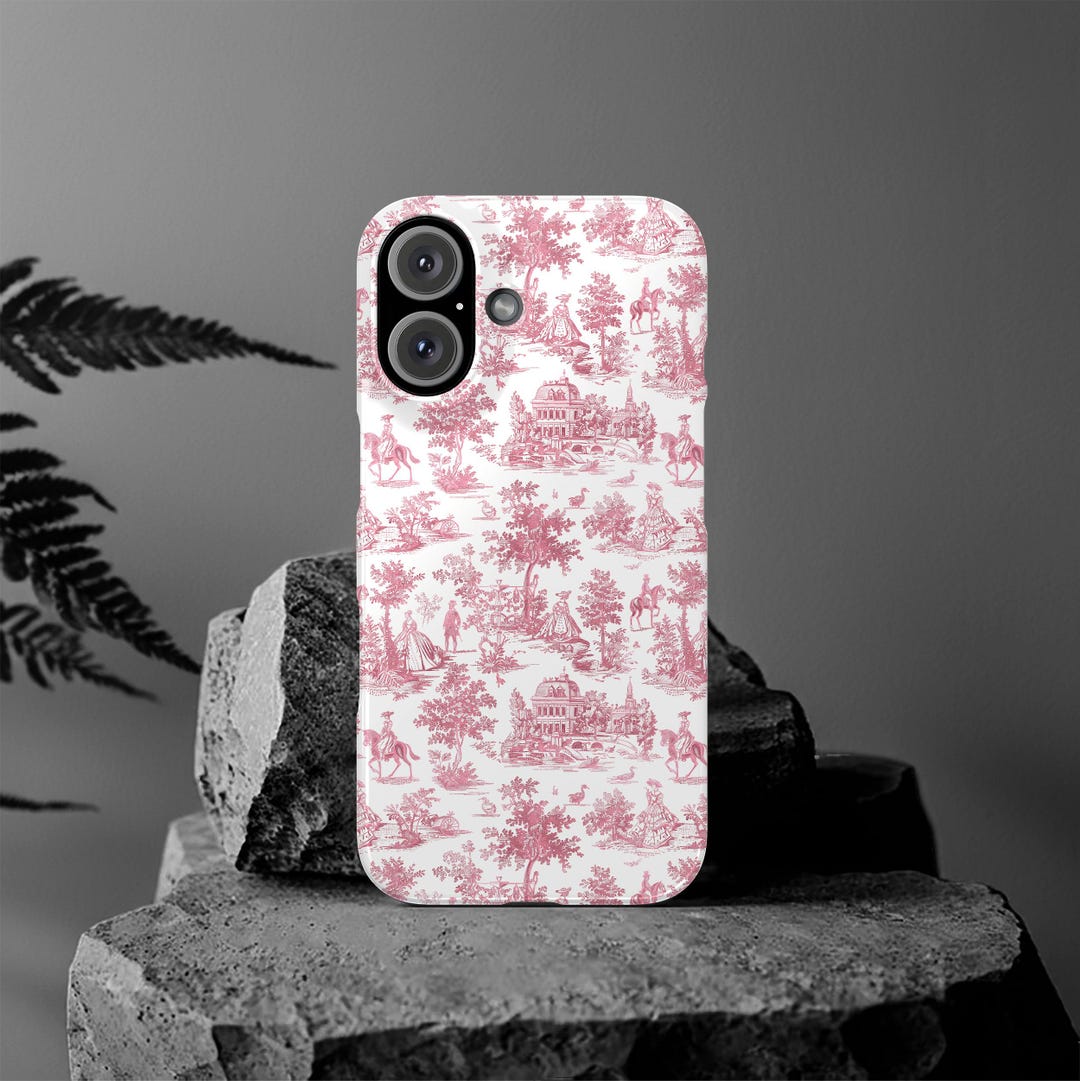 Slim Pink Vintage French Toile Cute Phone Cases for iPhone 16 Pro Max ...