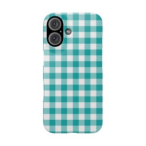 Slim Turquoise Gingham Gift for Her Cute Phone Cases for iPhone 16 Pro ...