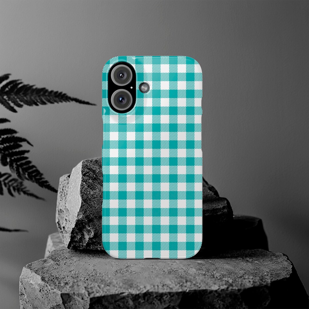 Slim Turquoise Gingham Gift for Her Cute Phone Cases for iPhone 16 Pro ...