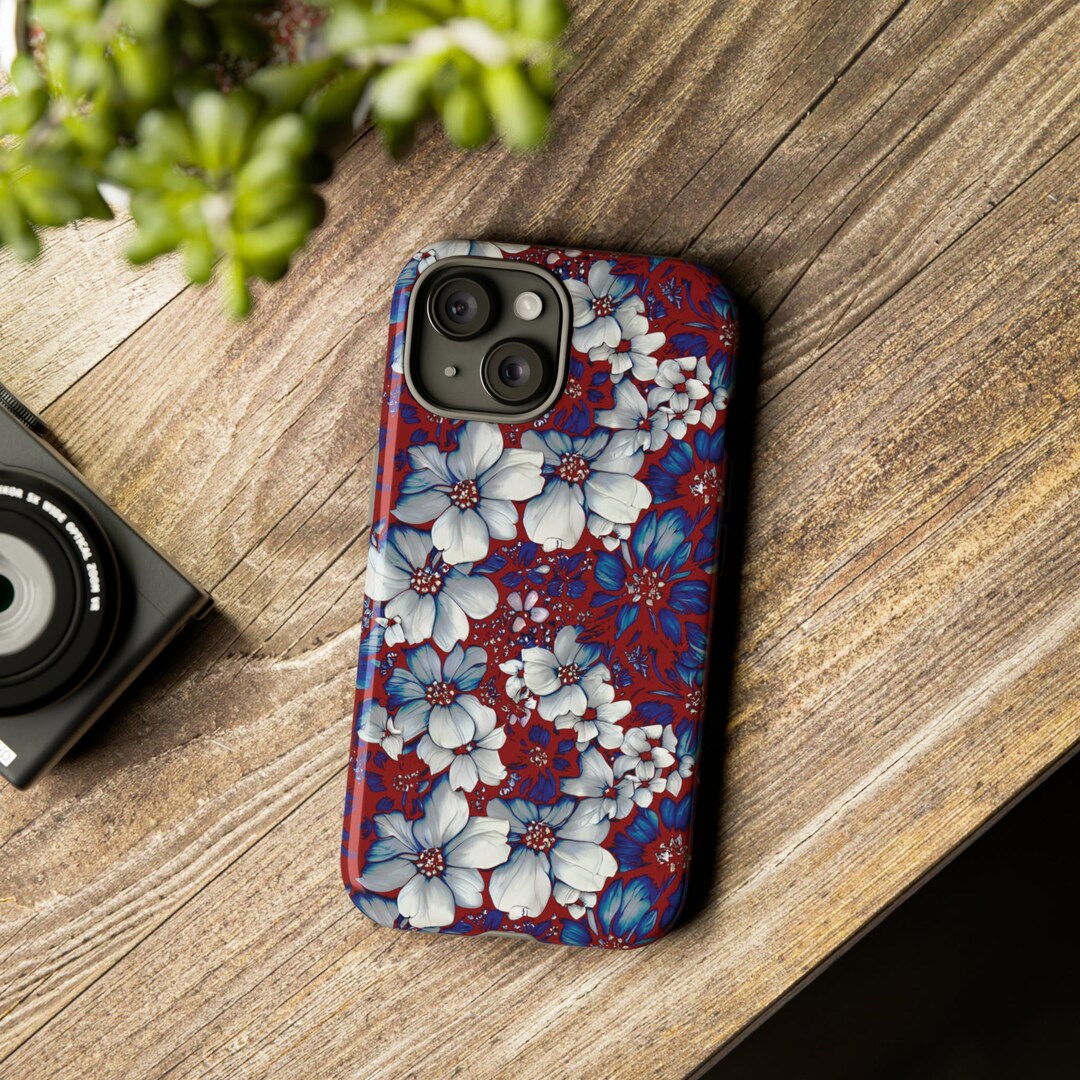Cute iPhone Case Red Blue Flowers, iPhone 15 Case iPhone 15 Pro Case ...