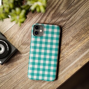 Slim Turquoise Gingham Gift for Her Cute Phone Cases for iPhone 16 Pro ...
