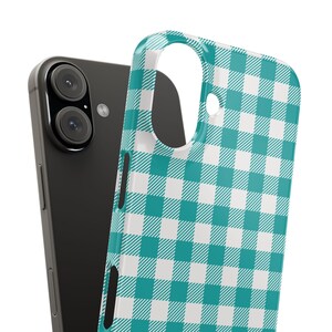 Slim Turquoise Gingham Gift for Her Cute Phone Cases for iPhone 16 Pro ...