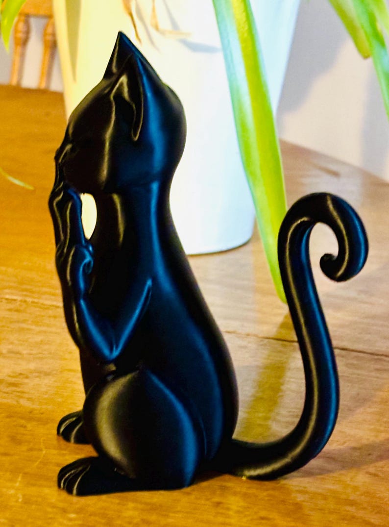 Sassy Black Cat Figurine • Middle Finger Cat Statue • Funny Desk Decor ...