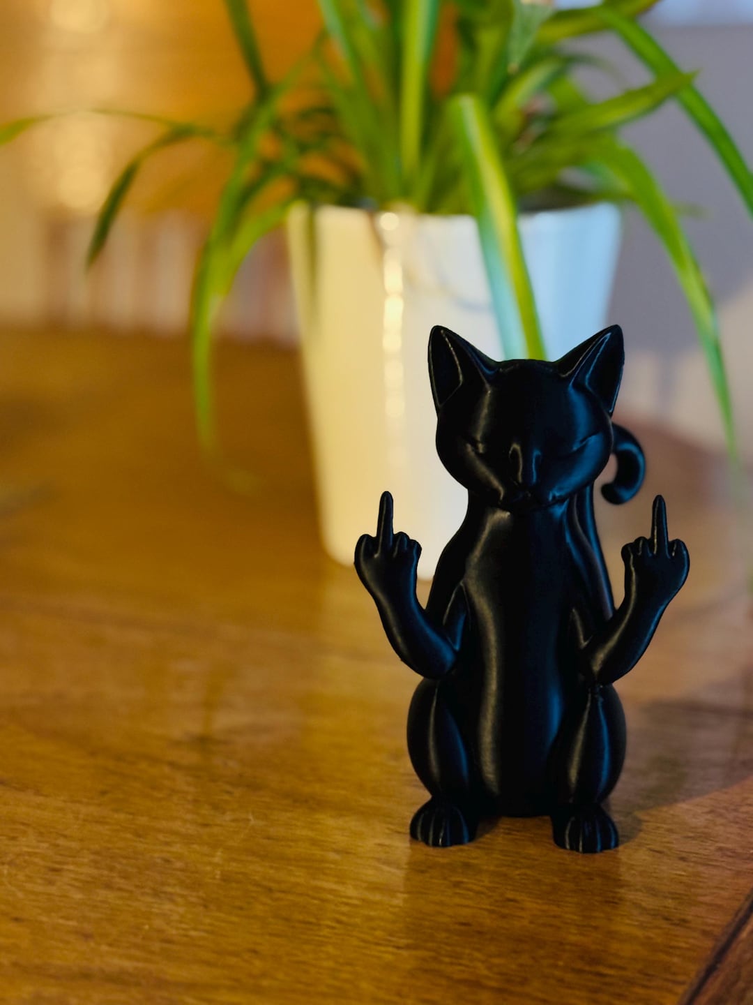 Sassy Black Cat Figurine • Middle Finger Cat Statue • Funny Desk Decor ...