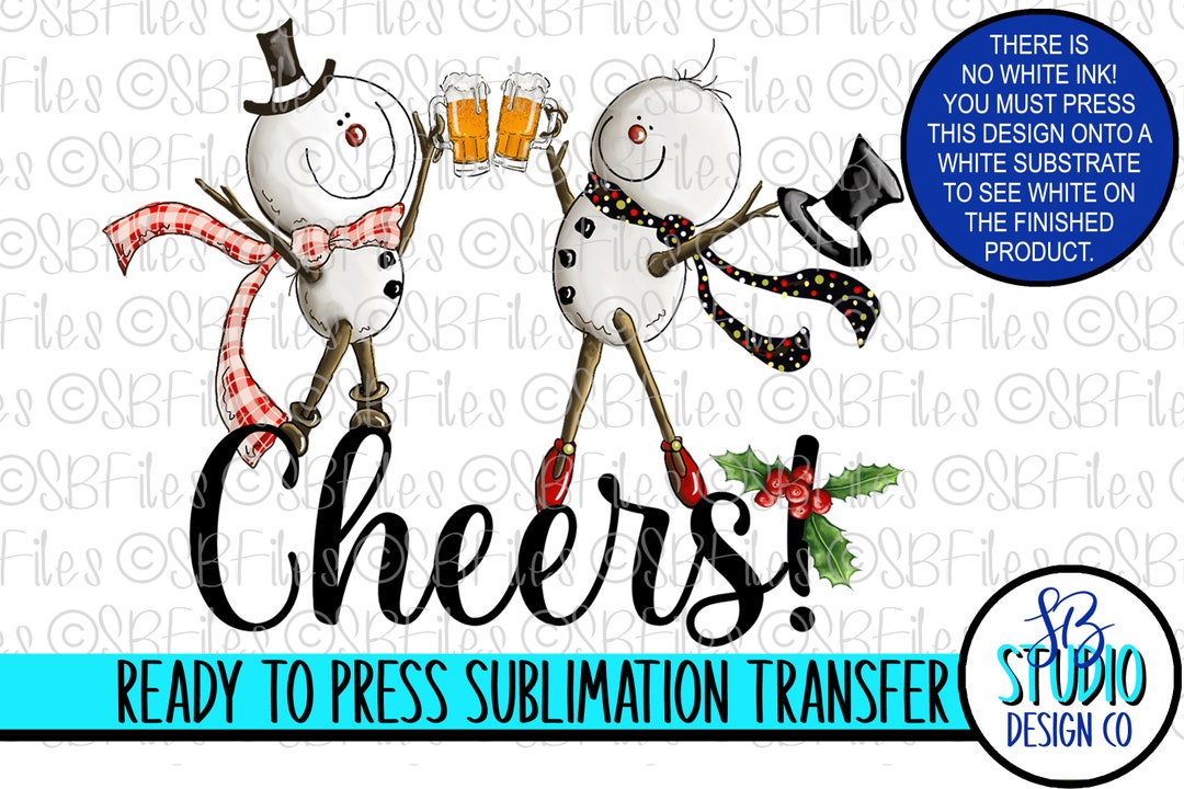 Beer Drinking Snowman Cheers Transfer, Ready to Press Sublimation ...