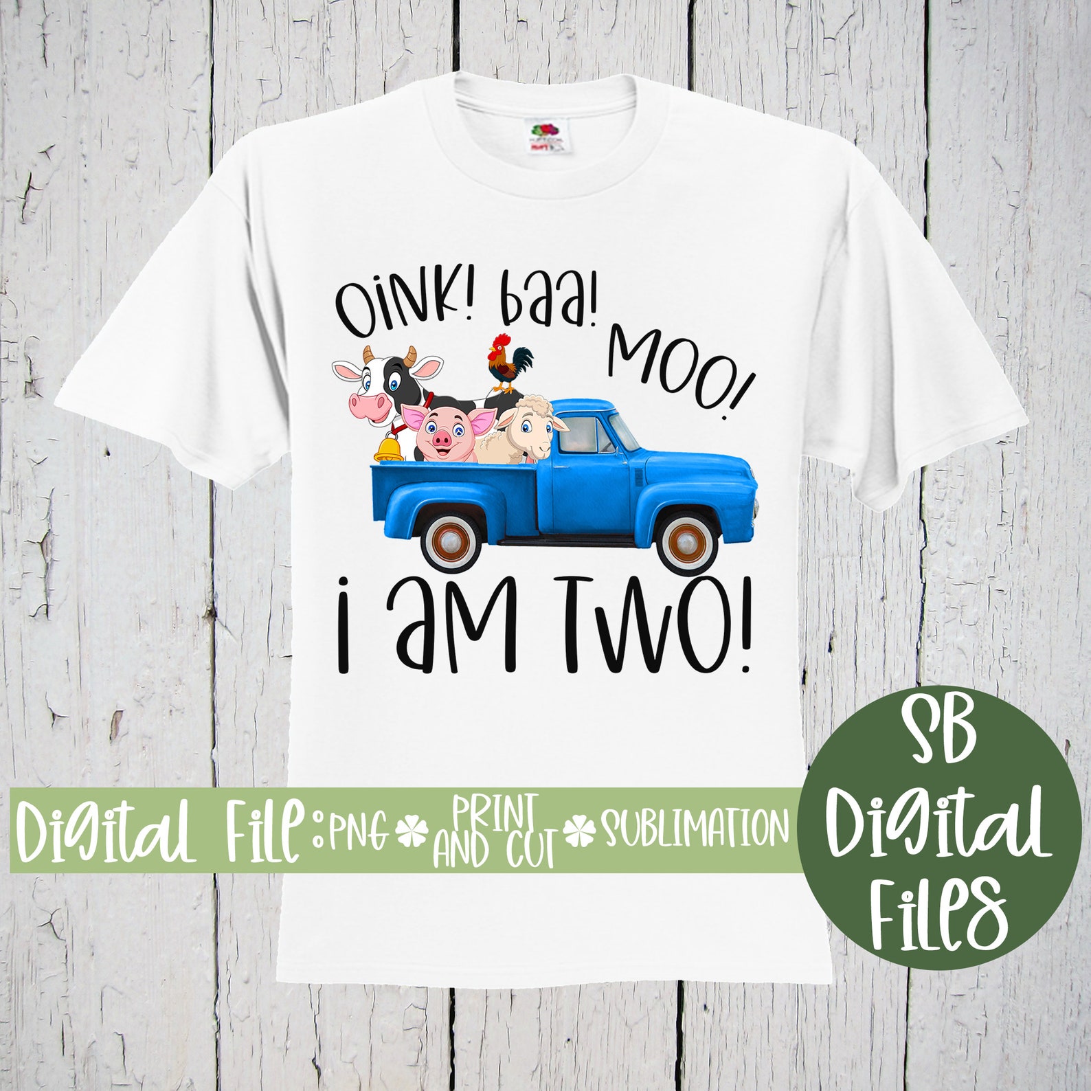 Oink Baa Moo I Am Two Png 2nd Birthday Shirt Farm Animals | Etsy