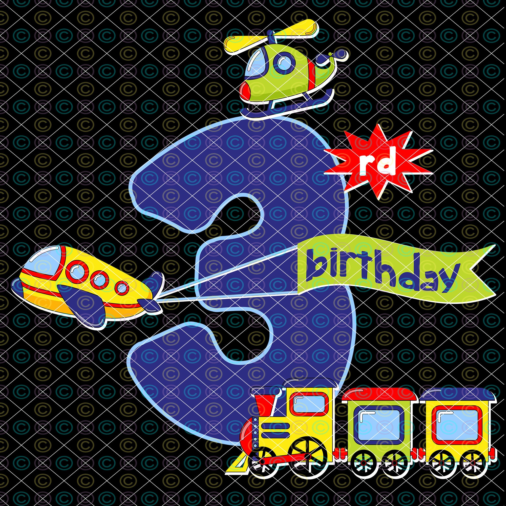 3rd Birthday PNG Helicopter Birthday Plane Birthday Train | Etsy