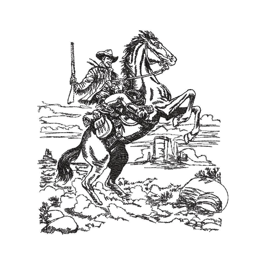 Embroidery File Custom Design Cowboy on a Horse With a Gun Wild West ...