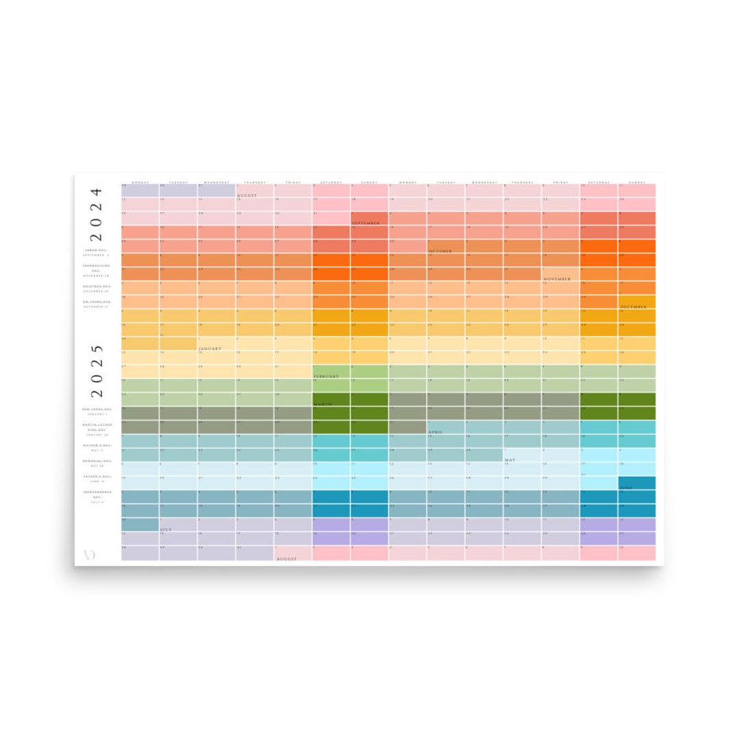 Full Year Wall Calendar 2024-2025 Digital Download Rainbow 36x24 - Etsy