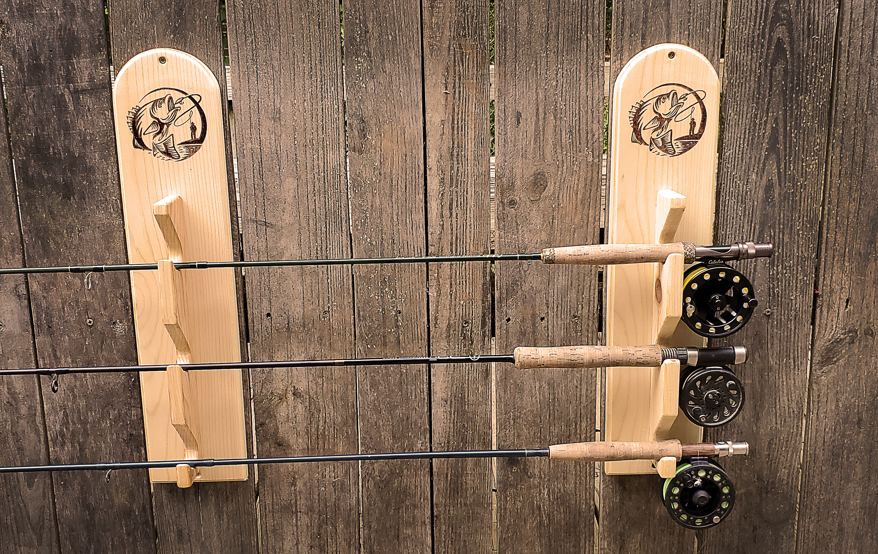 Personalized handmade wooden fishing rod display rack with | Etsy