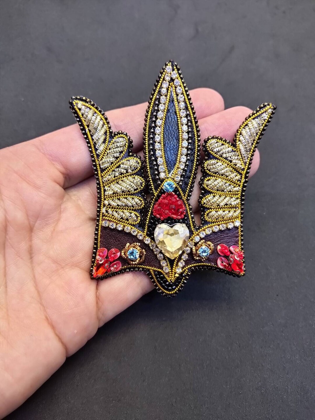 Embroidered Trident Ukrainian Brooch, Ukraine Jewellery - Etsy