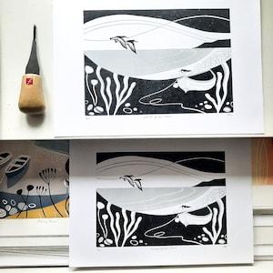 Sounds of the Shore - Original Lino Print | Unframed | Lino Cut | Gift ...