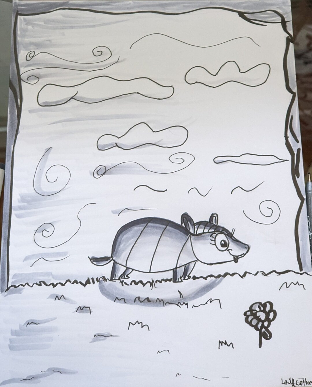 Cute Armadillo Pen and Ink 9x12 - Etsy