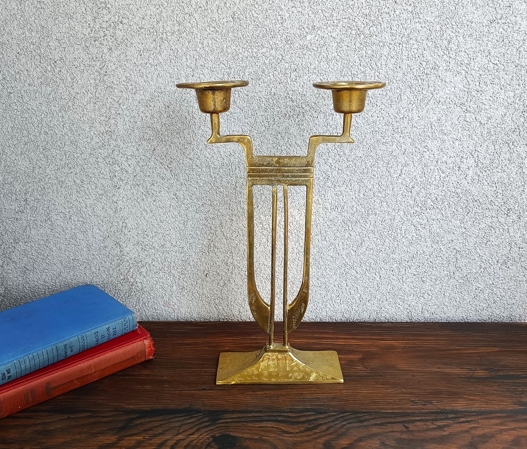 Vintage Brass Brutalist Candle Holder, Antique Candlestick for 2 ...