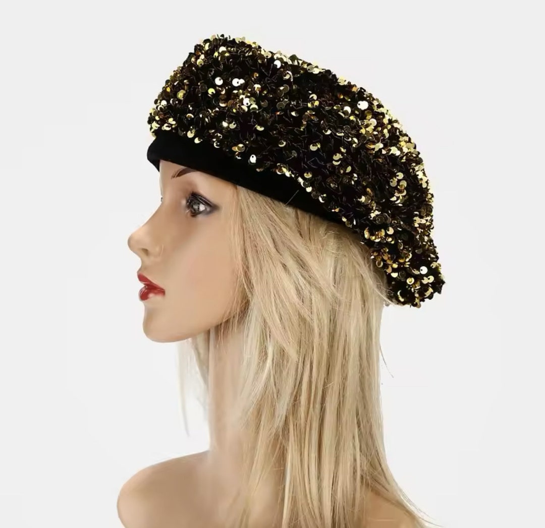 Glamorous Gold Sequin Beret Hat - Etsy