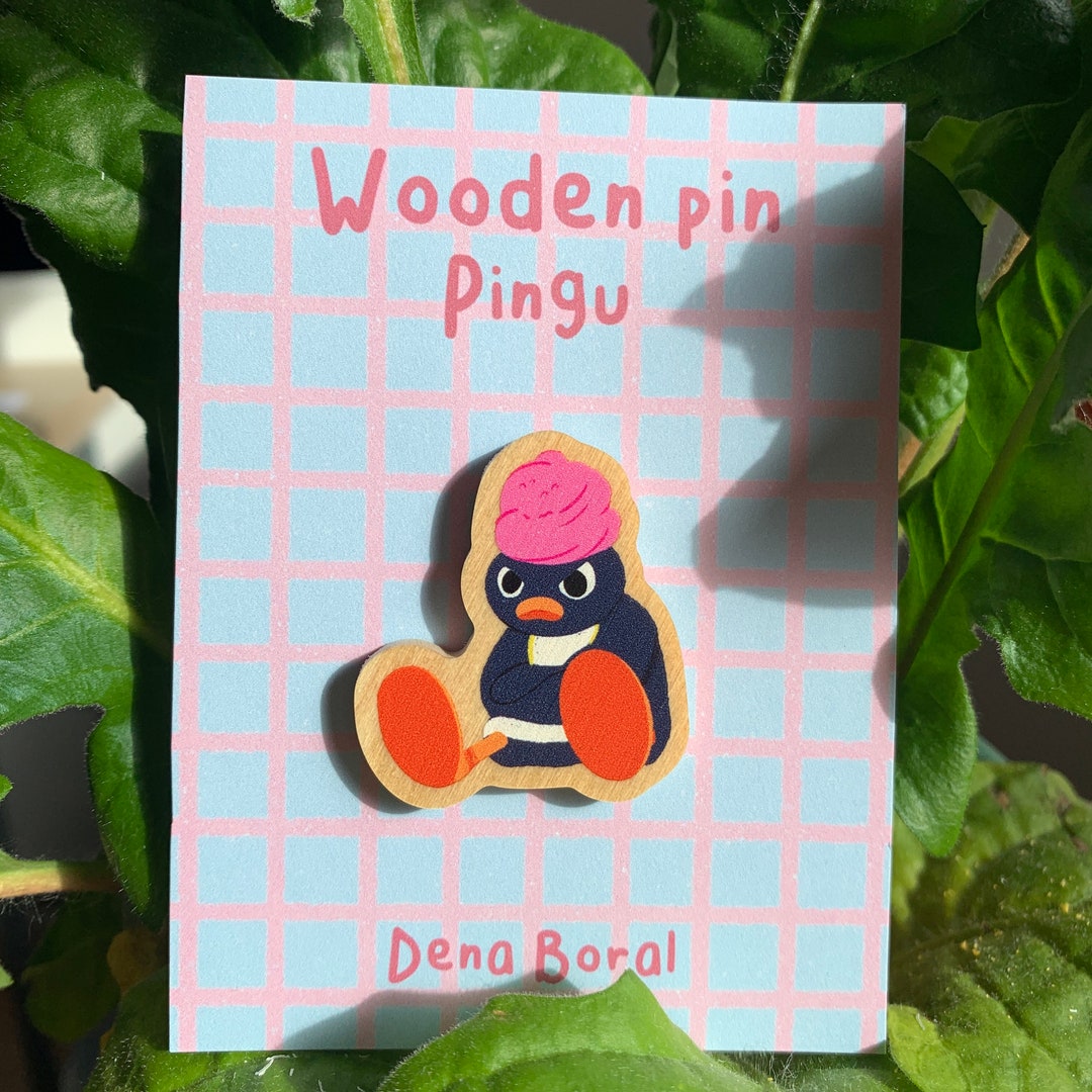 Angry Pingu Wooden Pin Badge Original Gift Inspired Fanart | Eco ...