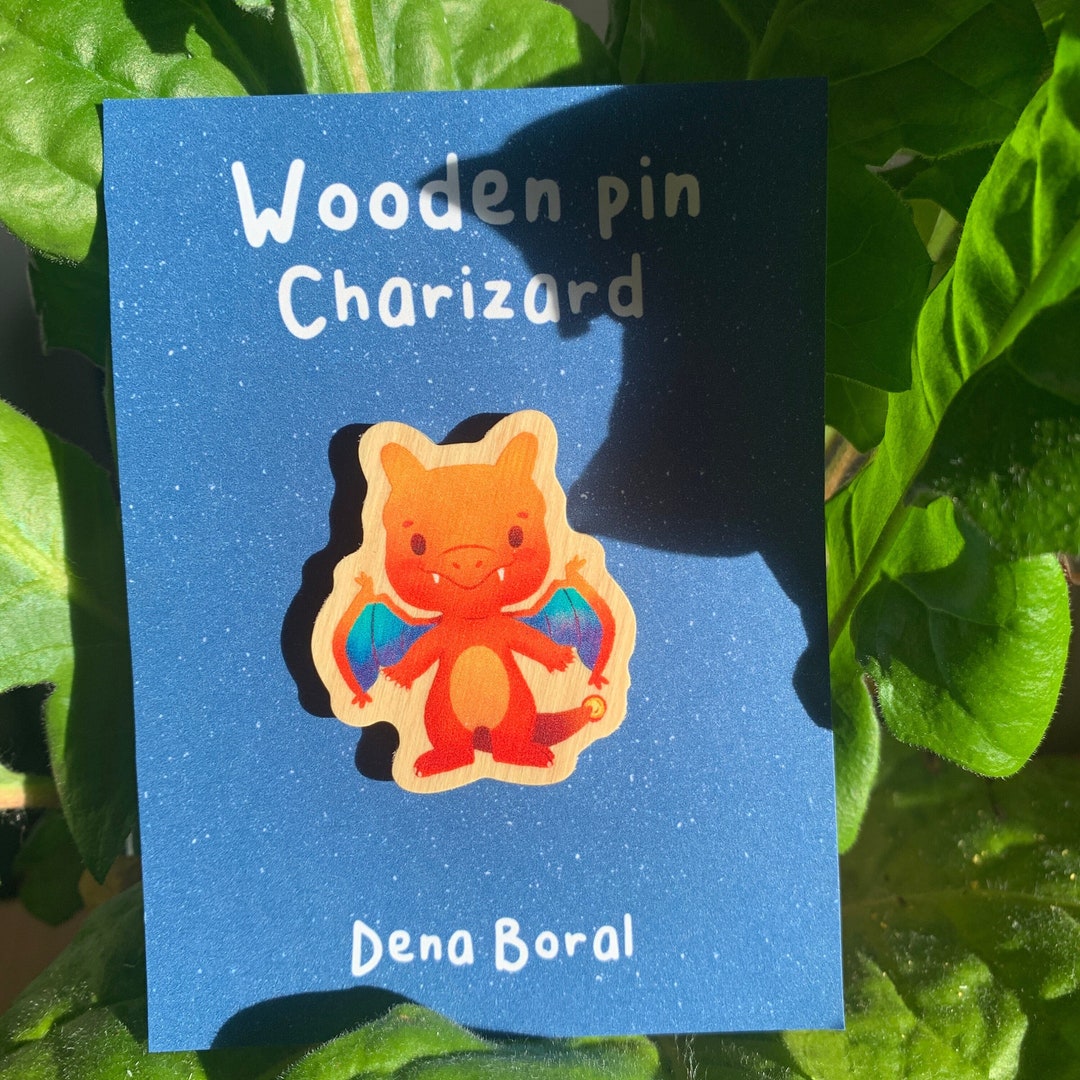 Charizard Poke Wooden Pin Badge Original Gift Inspired Fanart | Eco ...