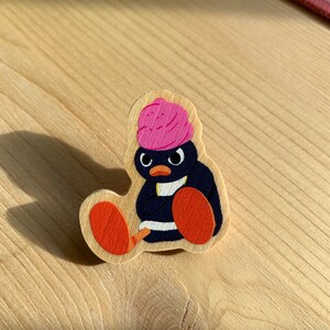 Angry Pingu Wooden Pin Badge Original Gift Inspired Fanart | Eco ...