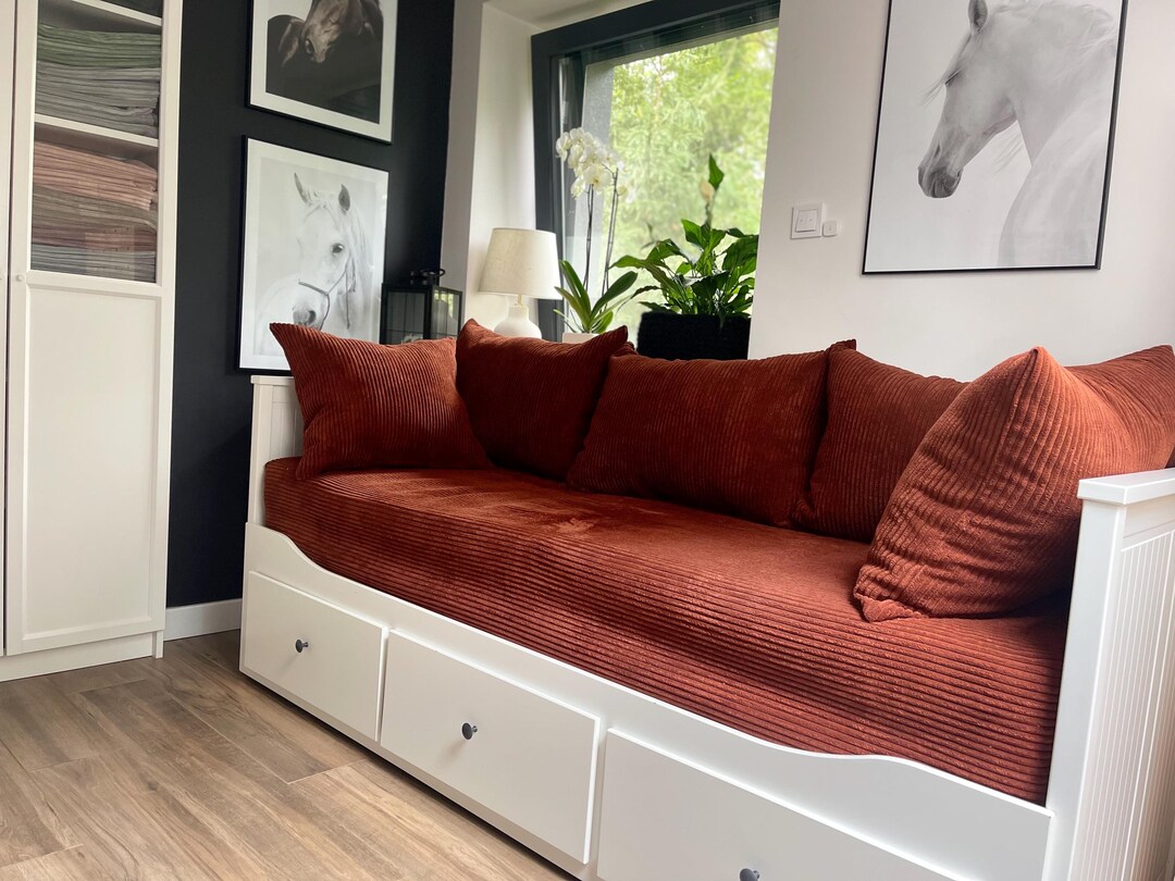 Inch Brick Red STRIPES CORDUROY Daybed Slip Cover. Set for Daybed ...