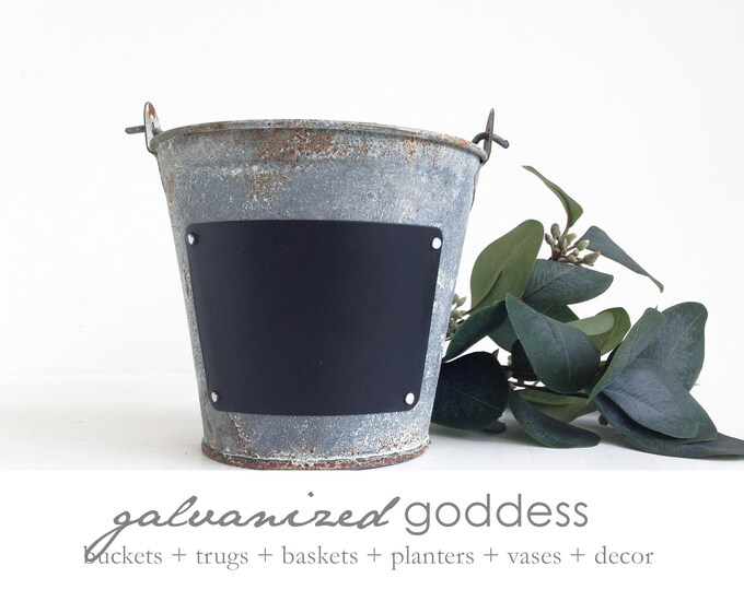 Chalkboard Pail, Rustic Metal Pail, Galvanized Pail, Kids Table, Flower ...