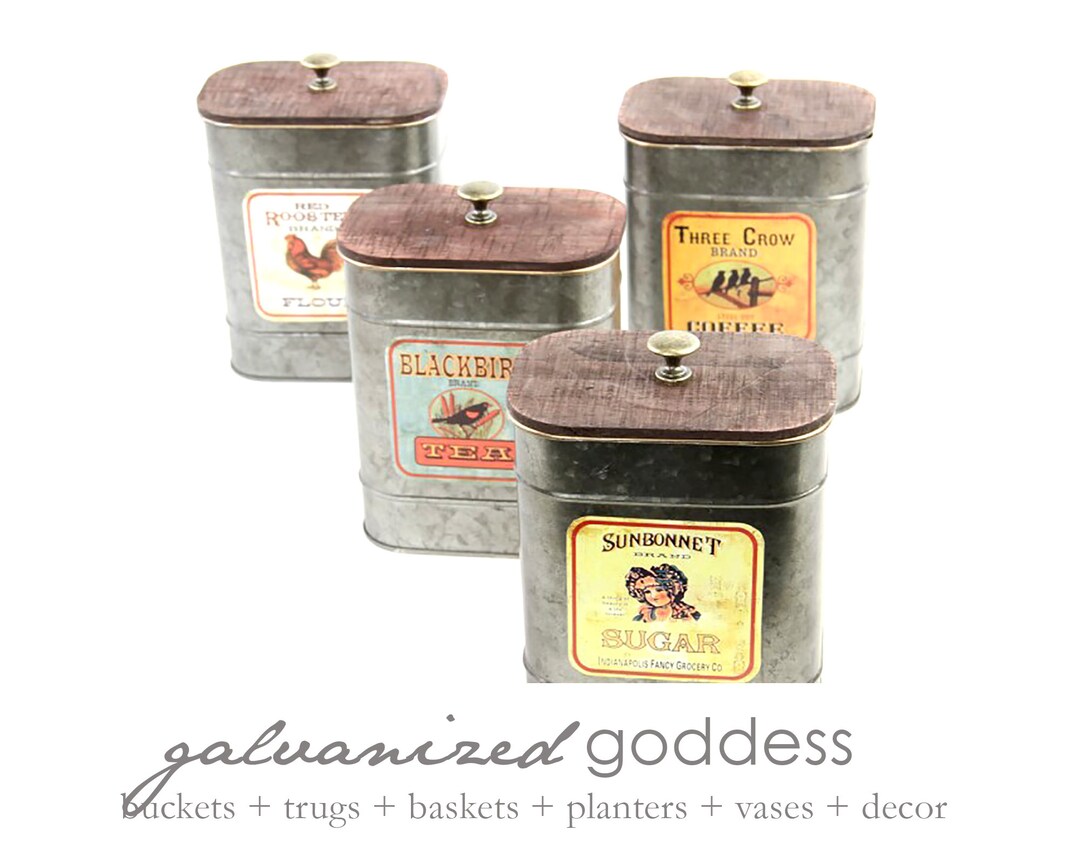 CLEARANCE Metal Kitchen Canisters, Rustic Canisters, Farmhouse ...