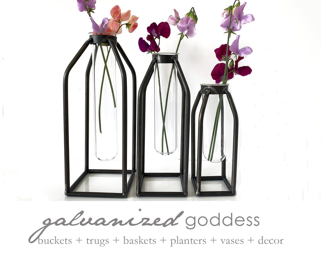 Metal Vase, Metal Glass Tube Vase, Table Decor, Minimalist Decor ...