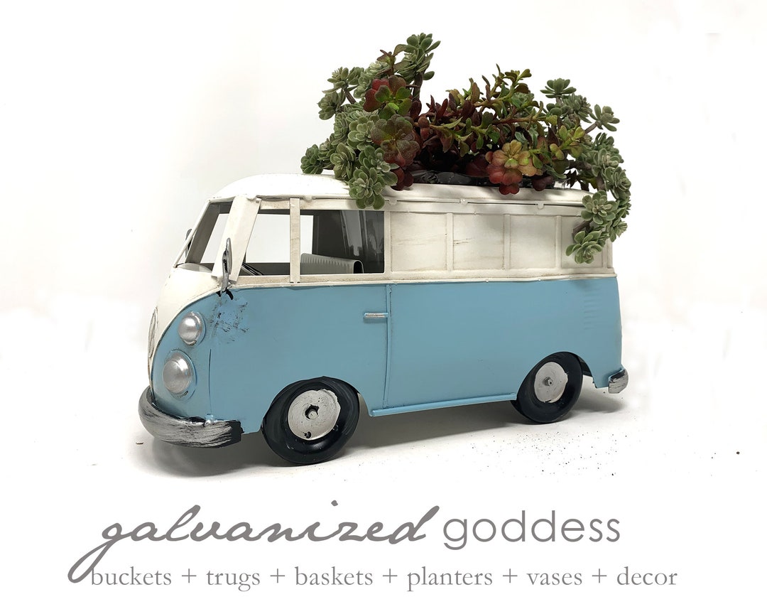 VW Van Planter, Blue, Red & Yellow, Surfer Decor, Retro, 1960's Decor ...