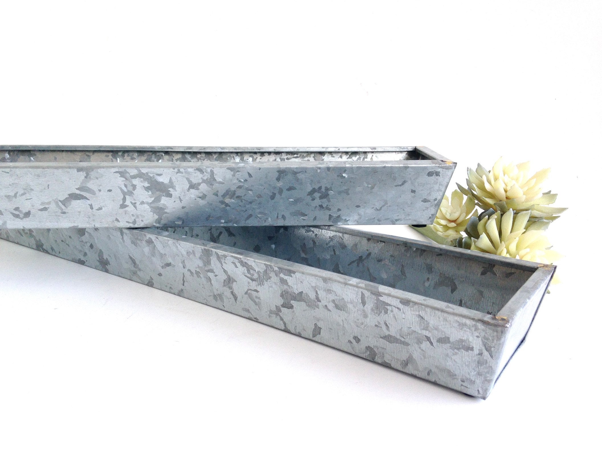 Gray Galvanized Plant Tray Modern Decor Long Plant Tray - Etsy