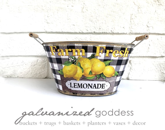 Lemonade Bucket Lemon Gingham Drink Bucket With Handles - Etsy