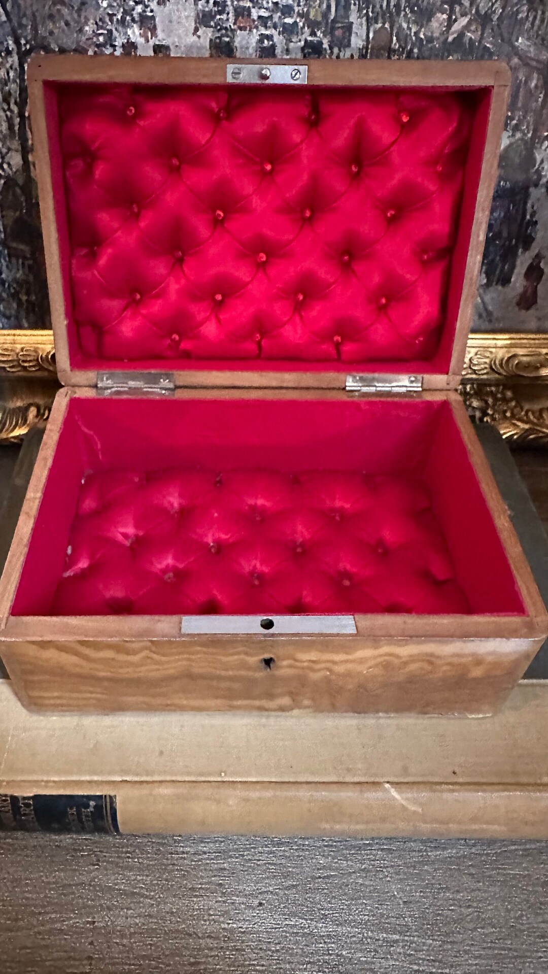 Antique French Red Hand Painted Tufted Silk Jewelry Box - Etsy