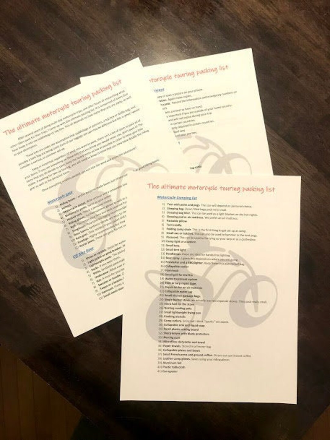 Printable Motorcycle Road Trip Packing Checklist - Etsy