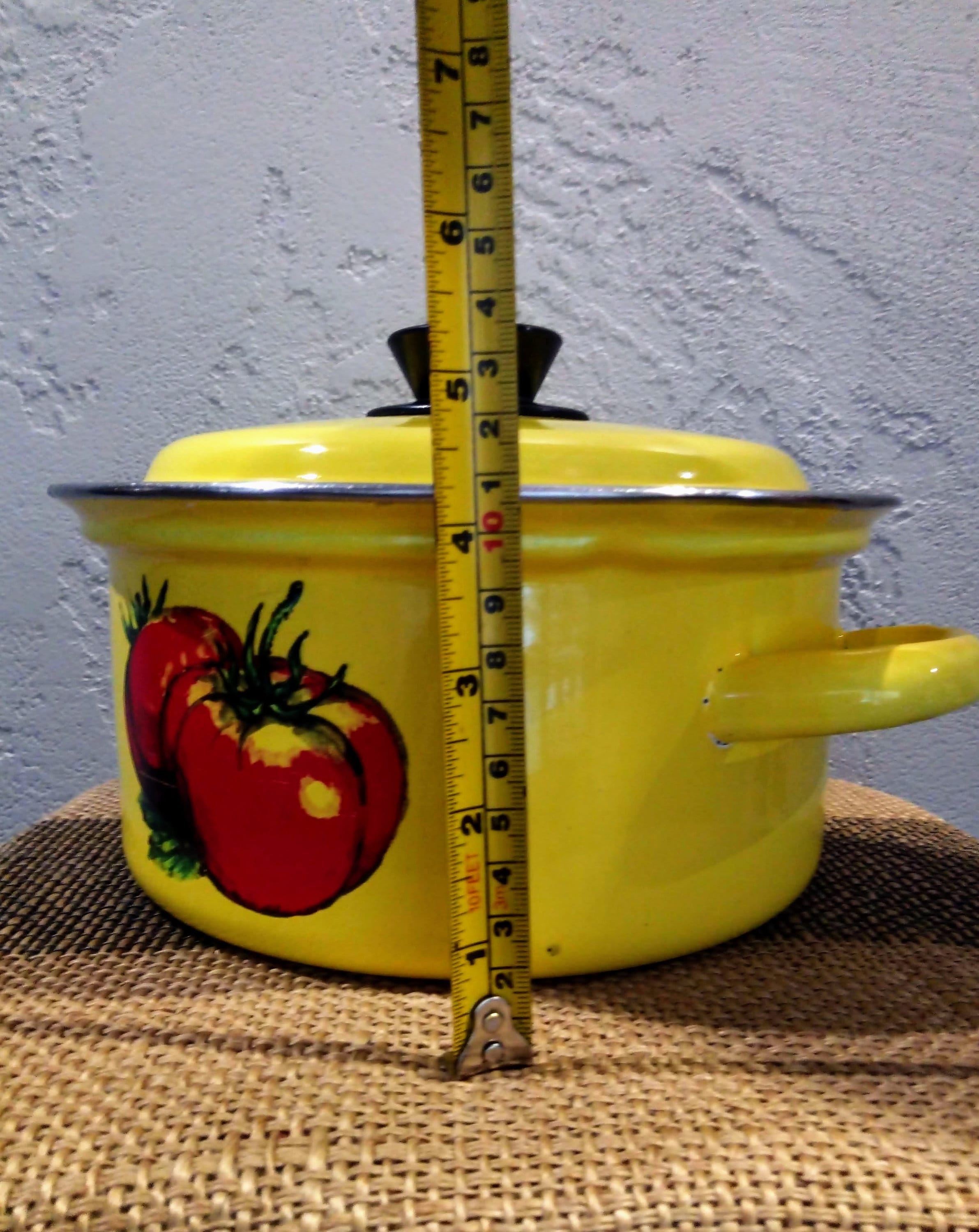 Soviet Yellow Enamel Pot With Tomato Print Vintage Yellow - Etsy