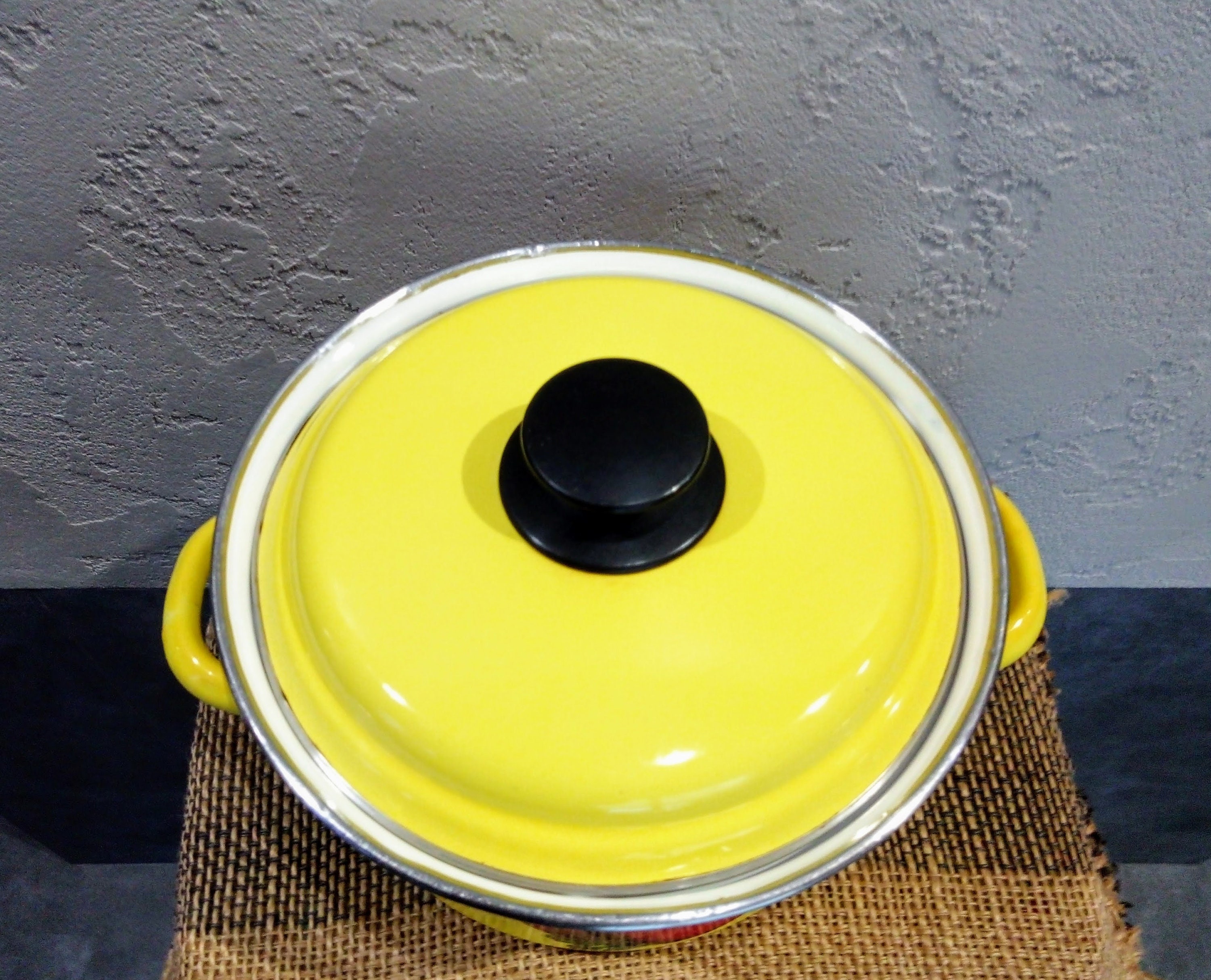 Soviet Yellow Enamel Pot With Tomato Print Vintage Yellow - Etsy