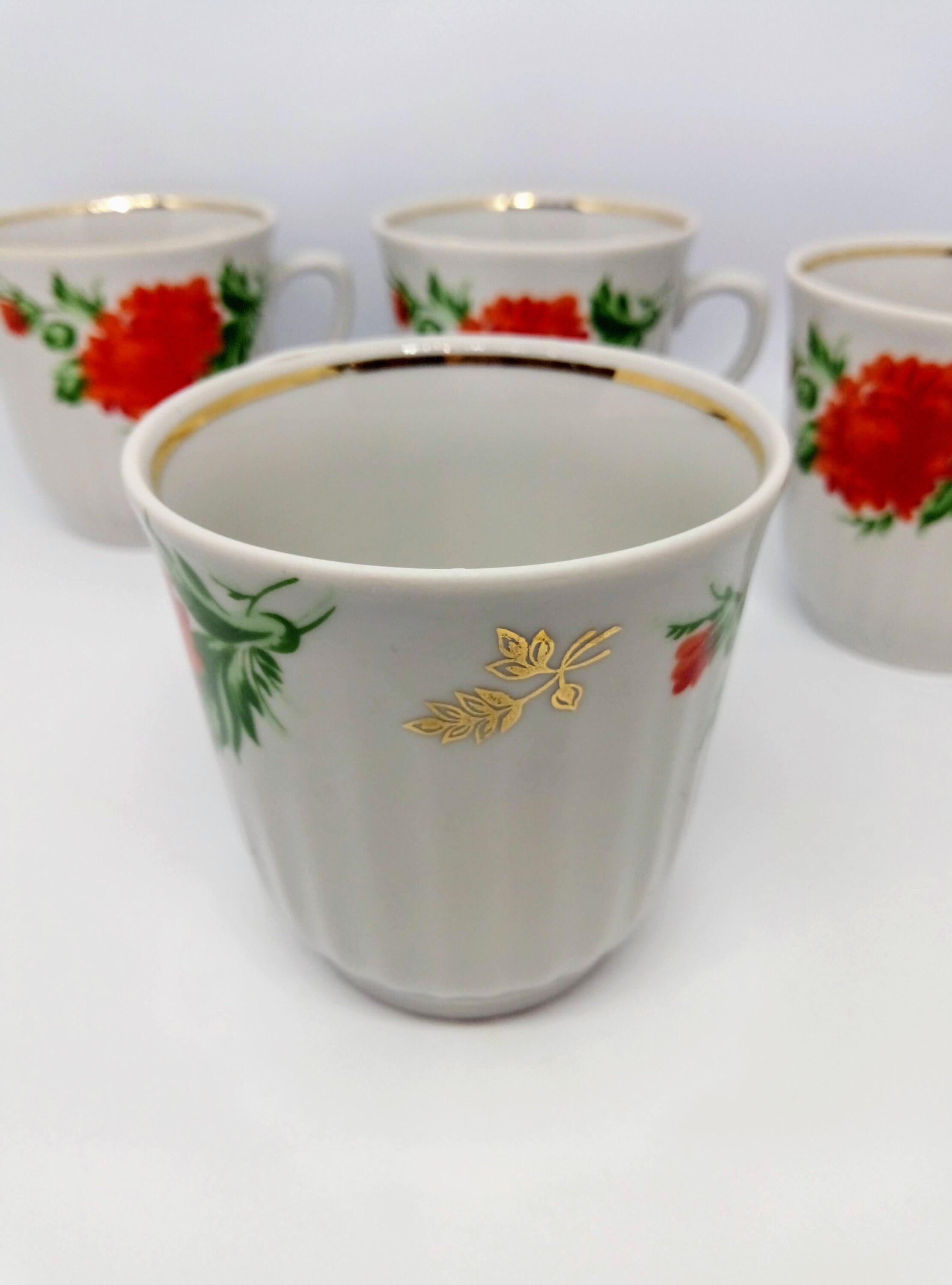 Set of 4 Vintage Coffee Tea Cup Soviet Tea Set Russian Cup Design ...