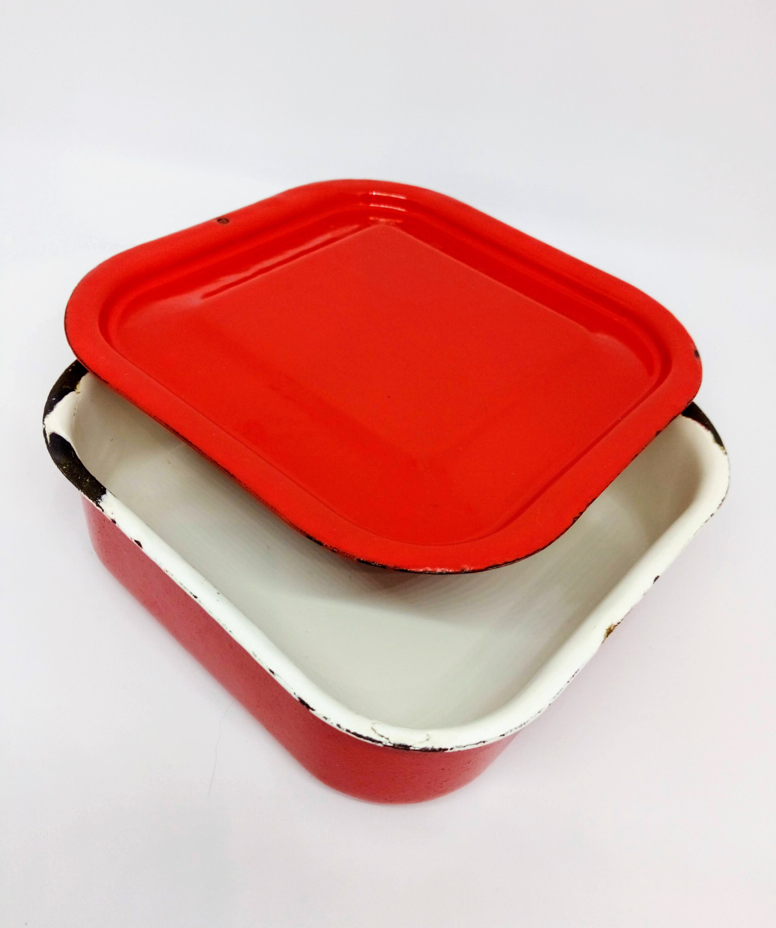 Soviet Small Food Red Enamel Box Vintage Red Enamel Storage Container ...