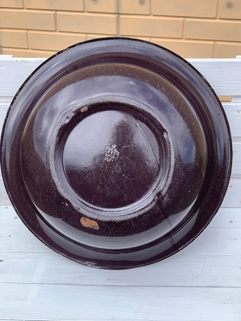 Rustic Vintage Large Enameled Bowl Enamel Plate Metal Bowl Enamel Dish ...