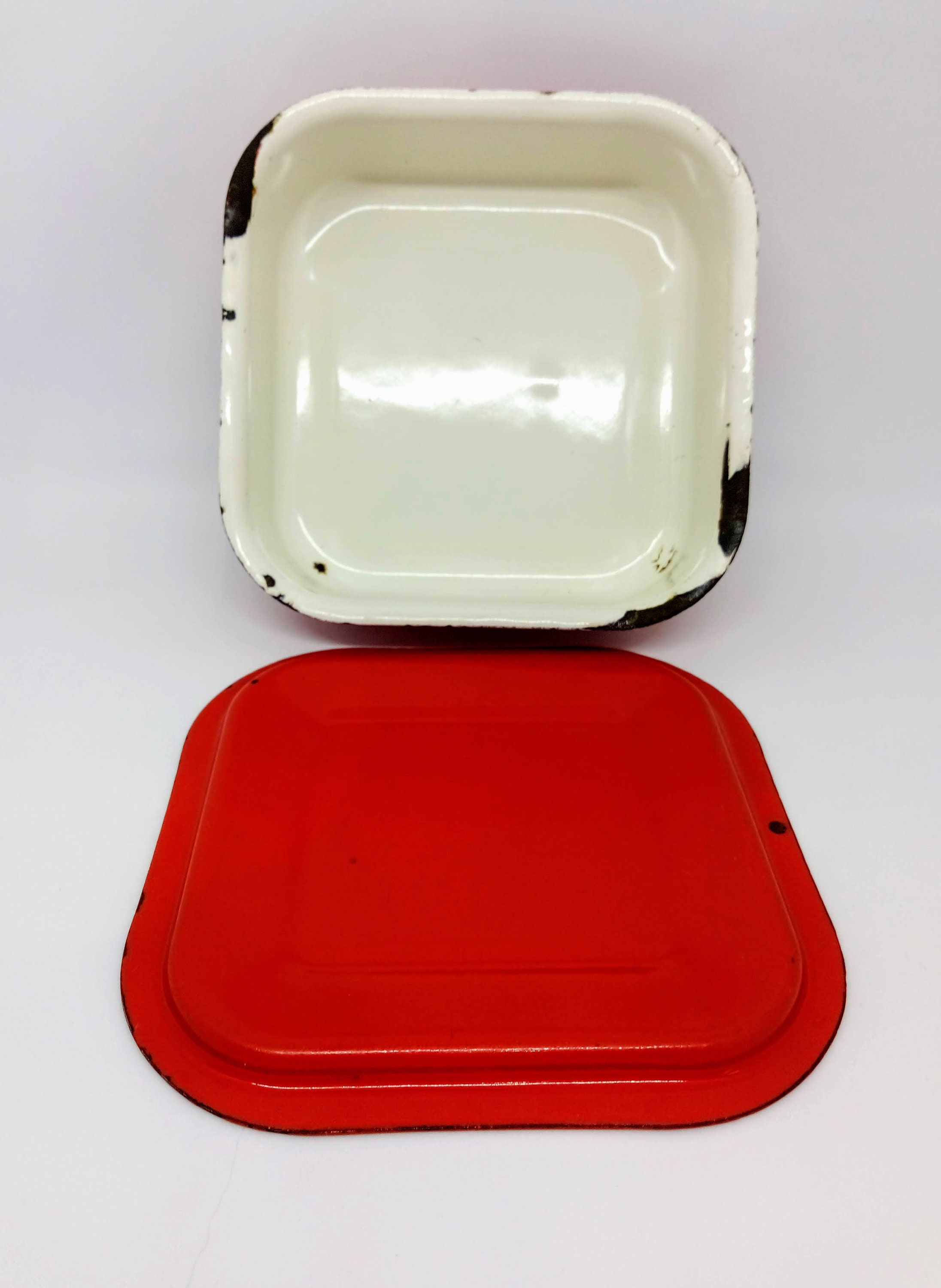 Soviet Small Food Red Enamel Box Vintage Red Enamel Storage Container ...