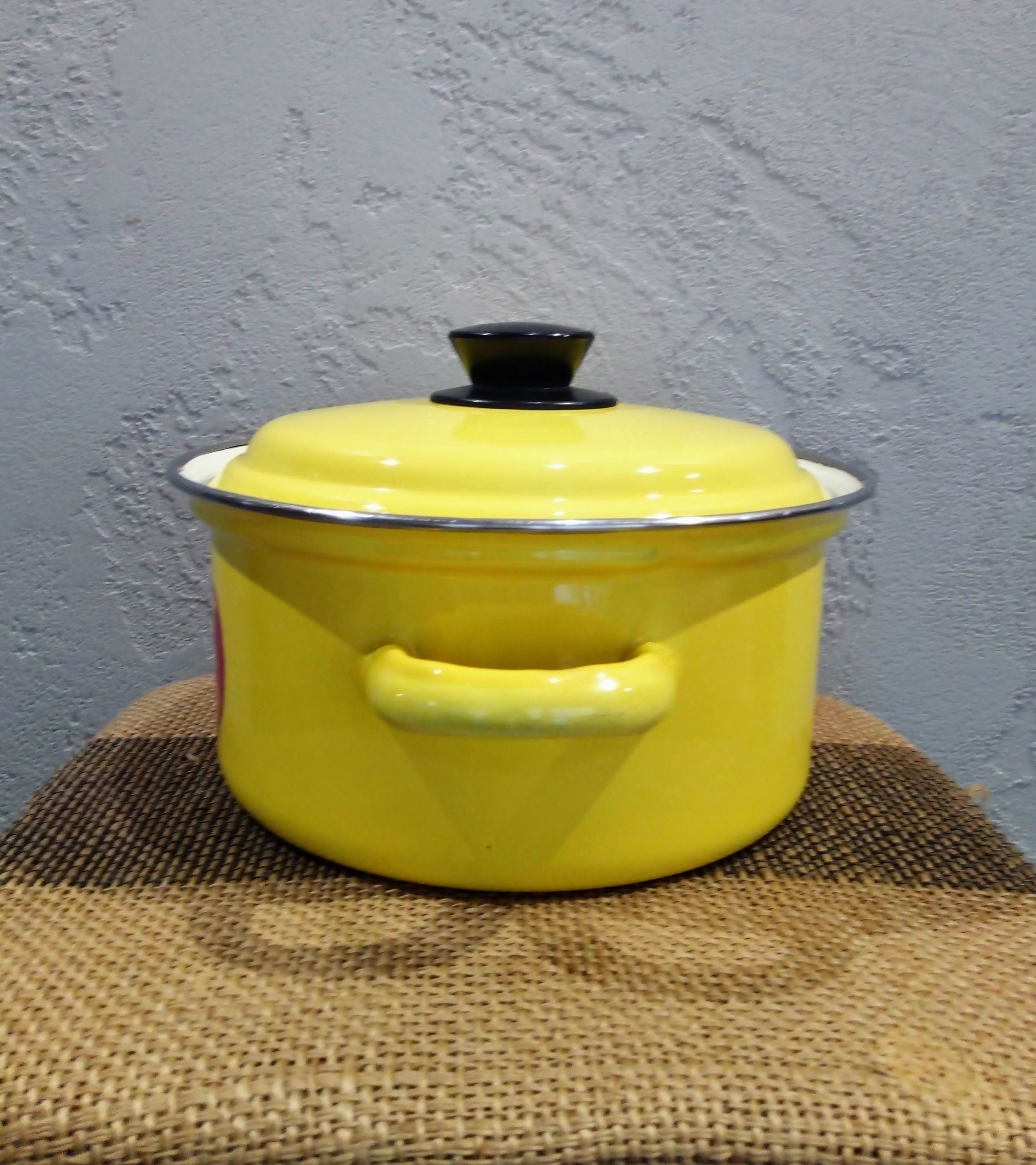 Soviet Yellow Enamel Pot With Tomato Print Vintage Yellow - Etsy