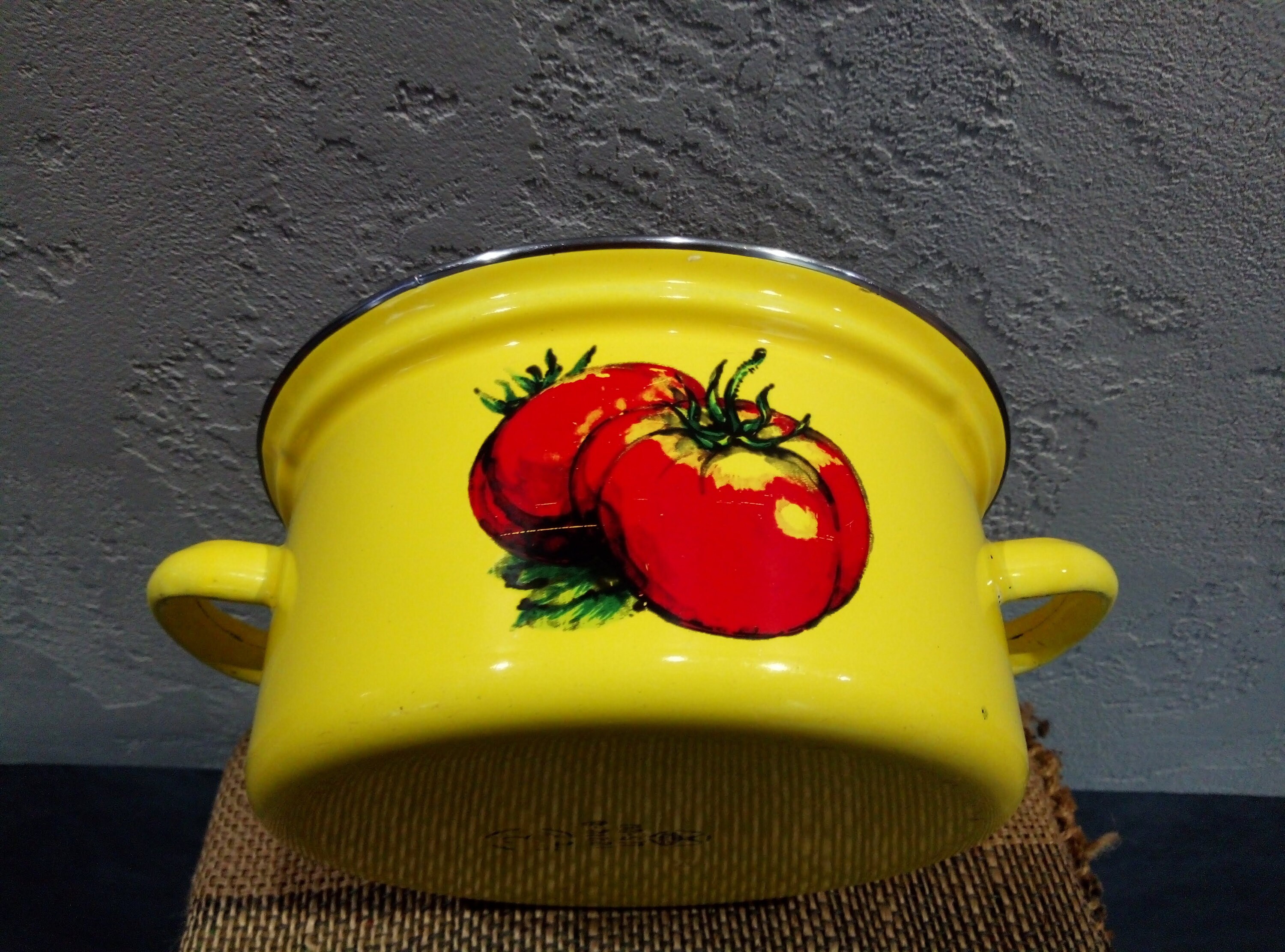 Soviet Yellow Enamel Pot With Tomato Print Vintage Yellow - Etsy