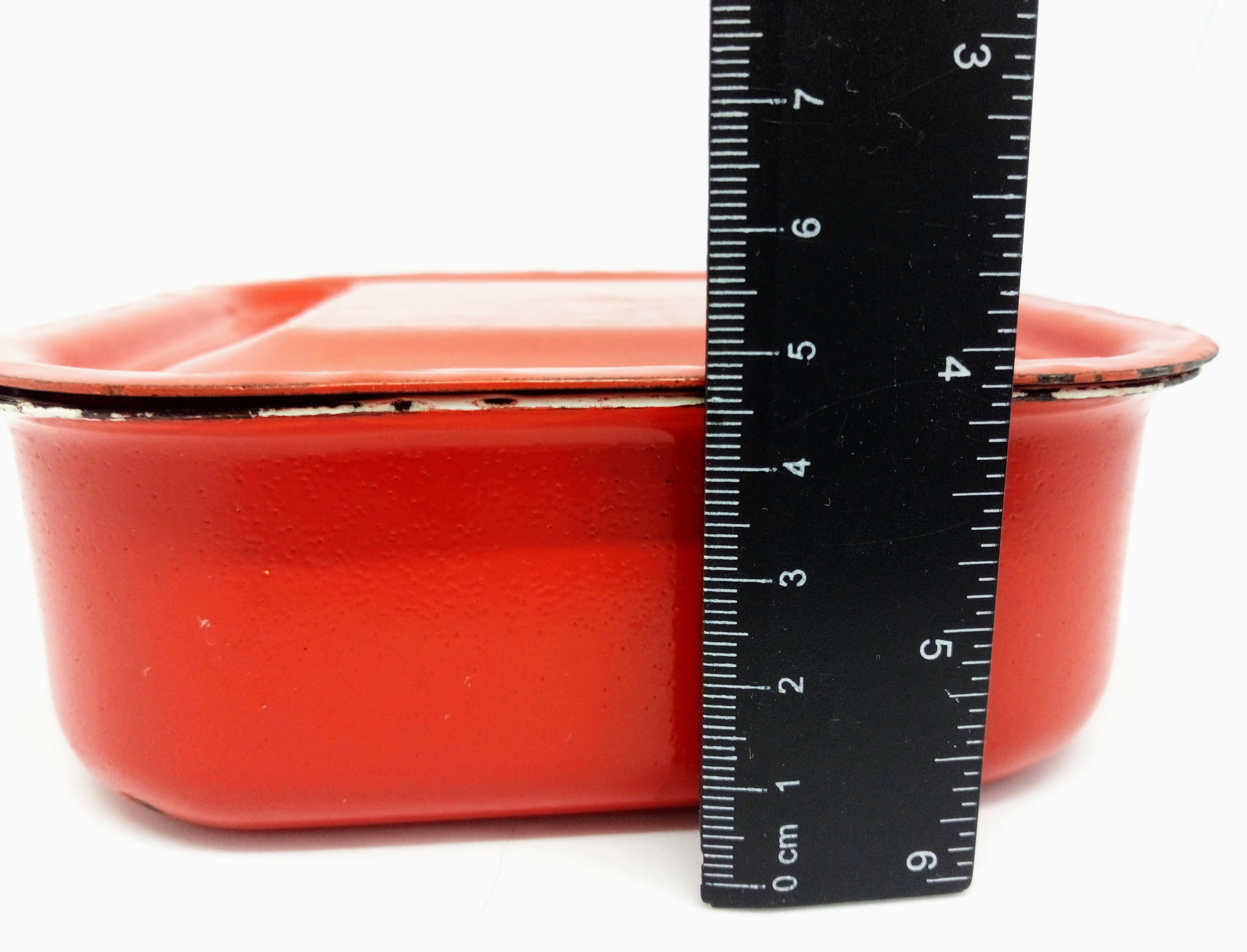 Soviet Small Food Red Enamel Box Vintage Red Enamel Storage Container ...