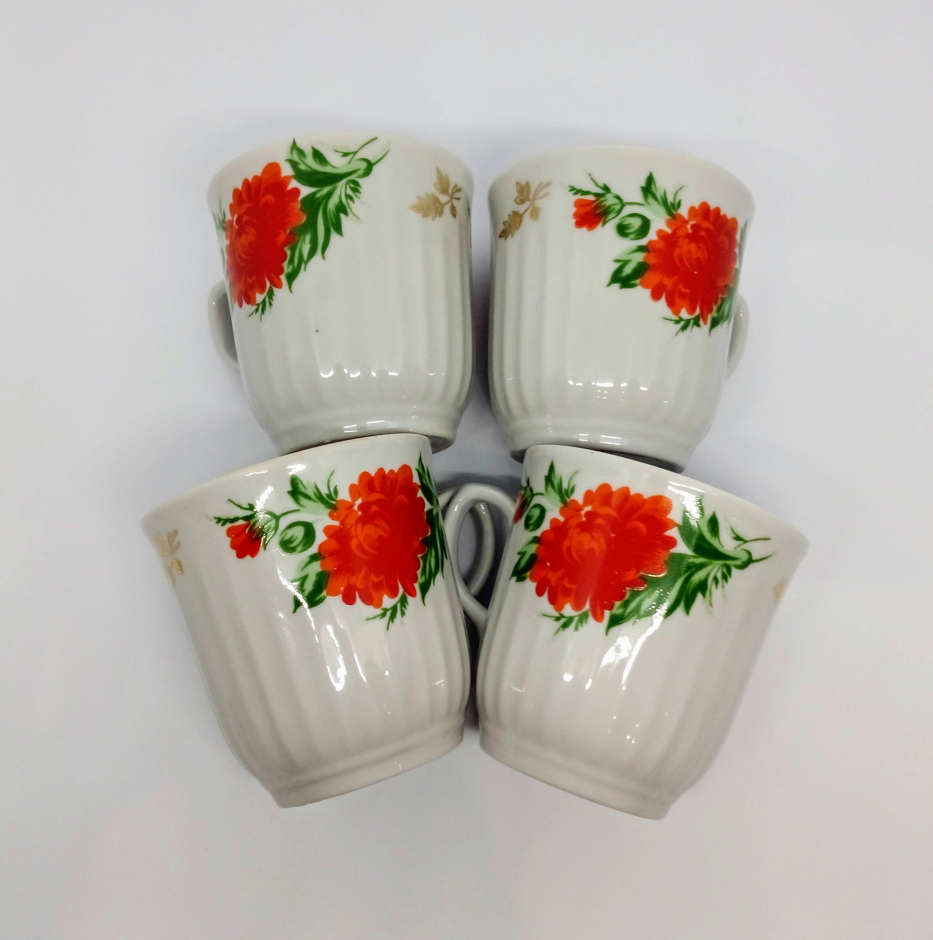 Set of 4 Vintage Coffee Tea Cup Soviet Tea Set Russian Cup Design ...