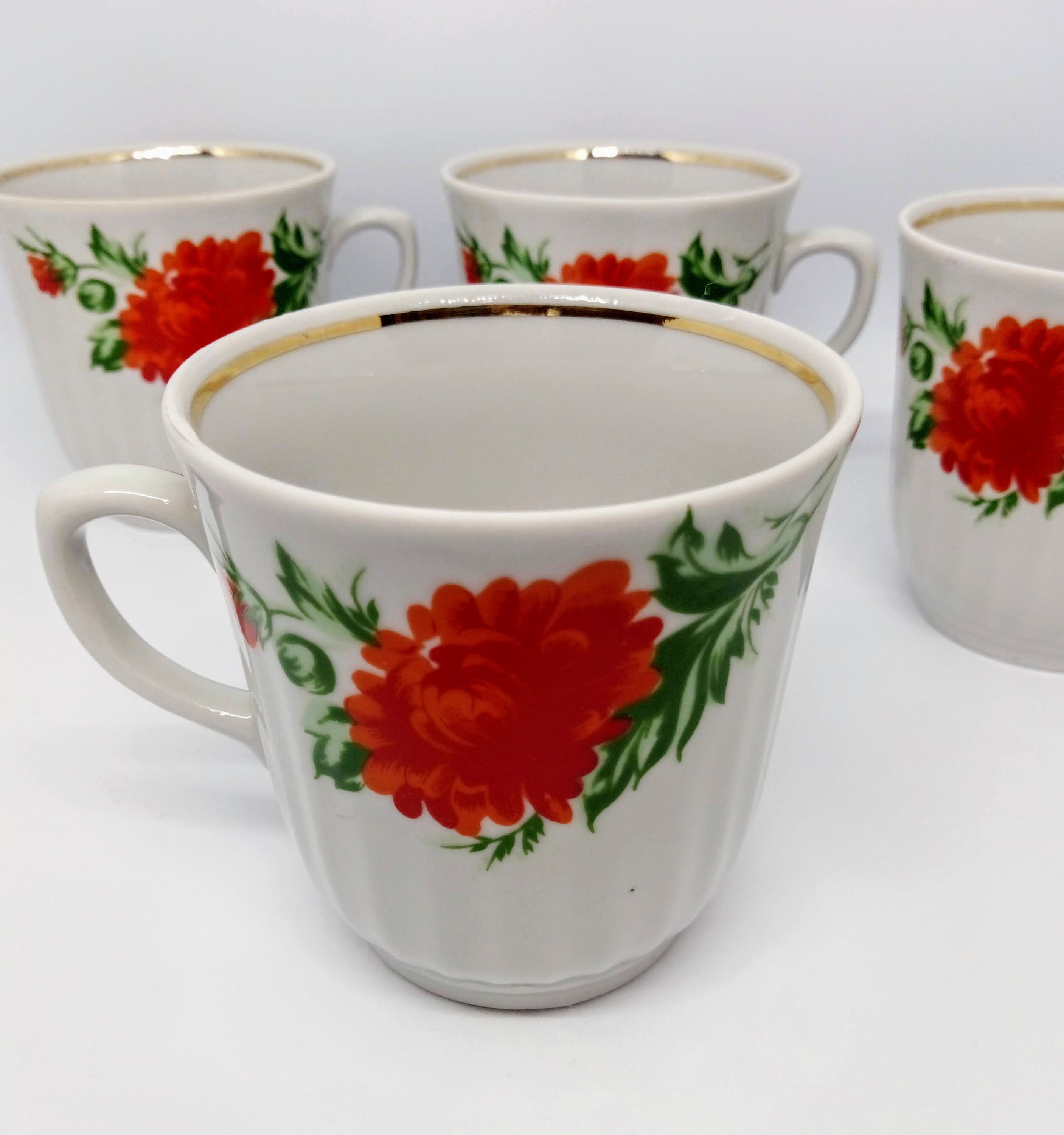 Set of 4 Vintage Coffee Tea Cup Soviet Tea Set Russian Cup Design ...